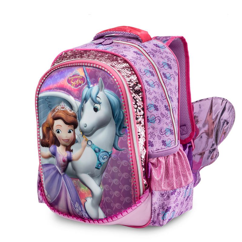 Mochila Escolar Feminina Disney Princesa Sofia Lilás